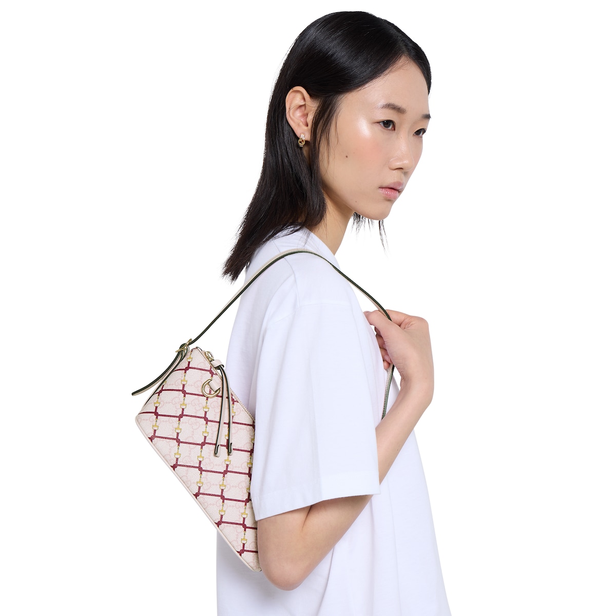 Printed GG small shoulder bag in pink and red GG fabric | GUCCI® US