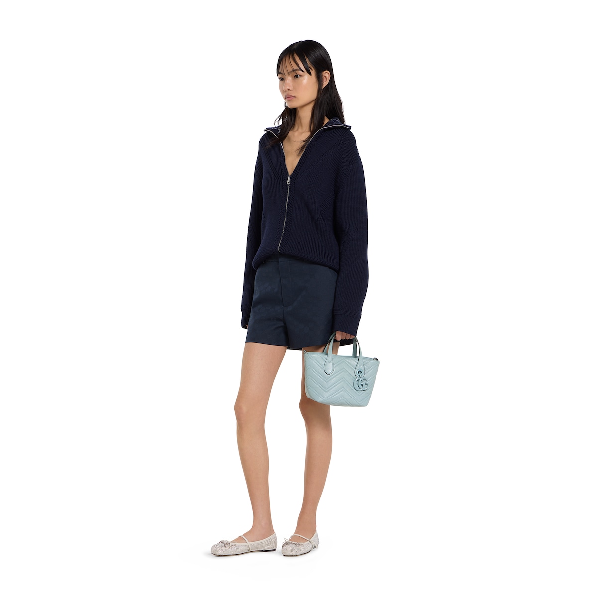 GG Marmont small tote bag in icy blue leather | GUCCI® SG