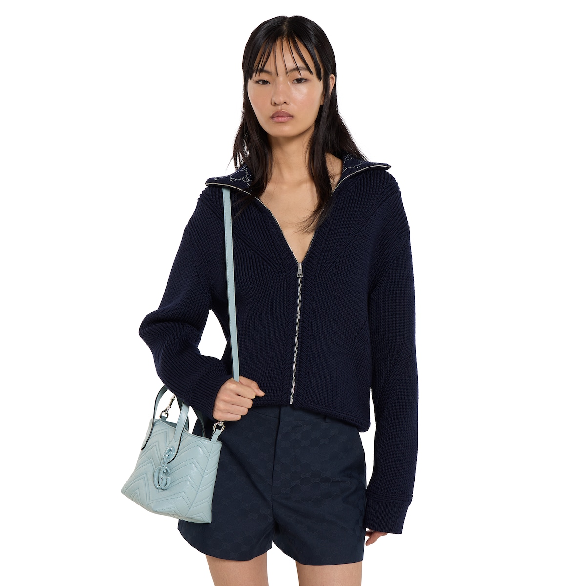 GG Marmont small tote bag in icy blue leather | GUCCI® SG