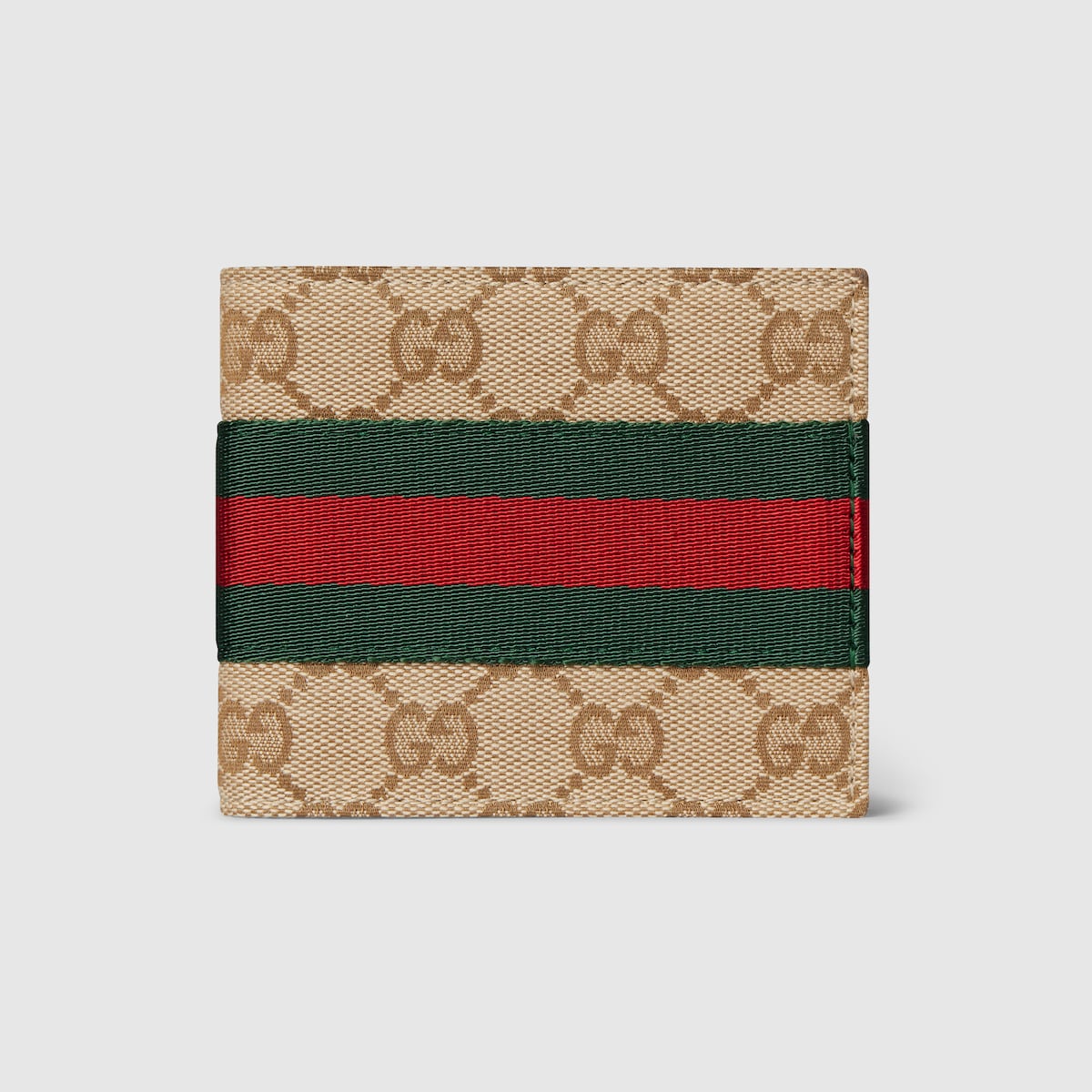 Bi-fold wallet with Web in sand and brown GG canvas | GUCCI® IT