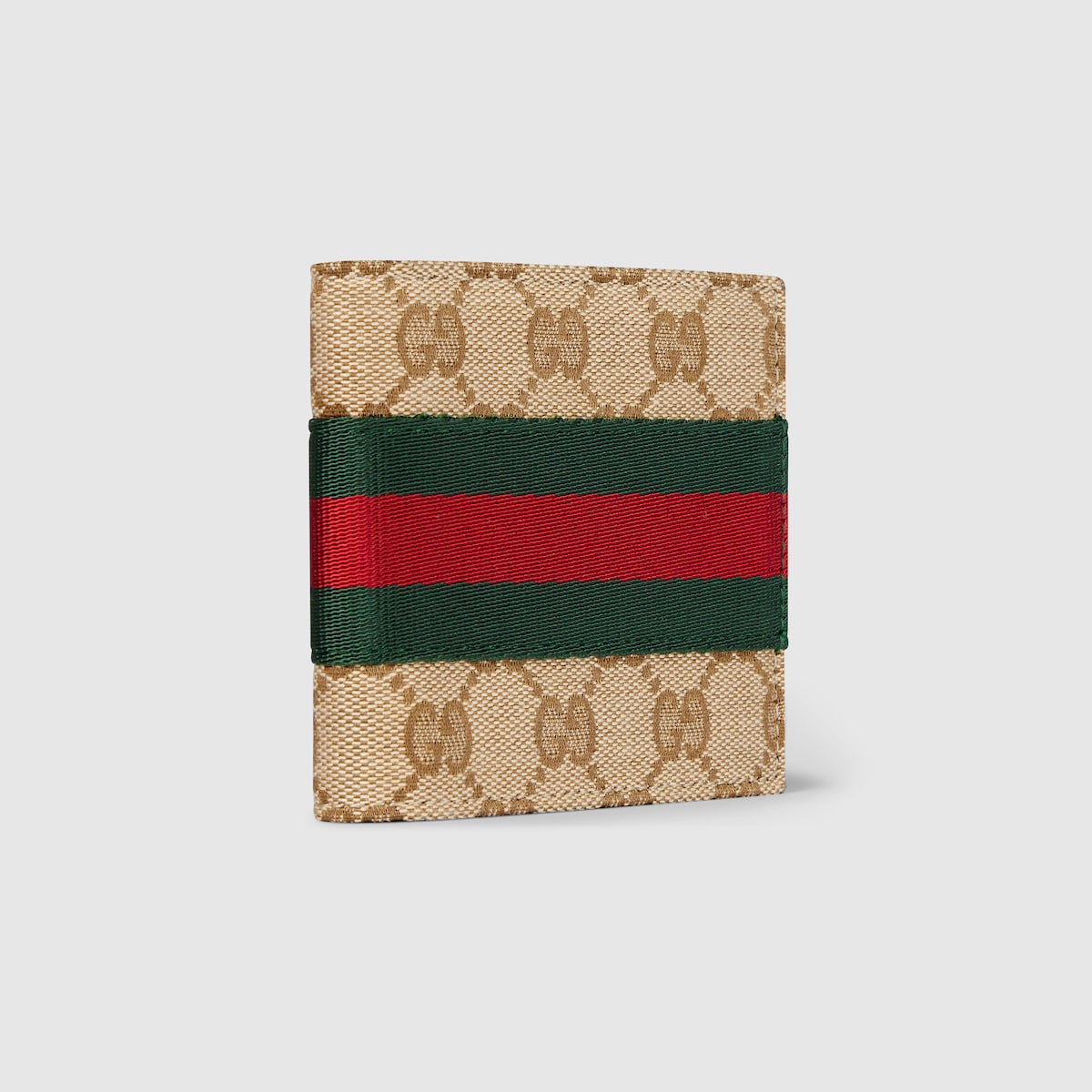 Bi-fold wallet with Web in sand and brown GG canvas | GUCCI® IT