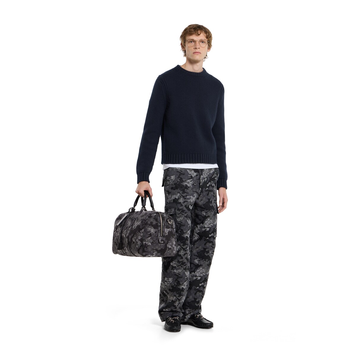 GG canvas large duffle bag in black camouflage GG canvas | GUCCI® MX