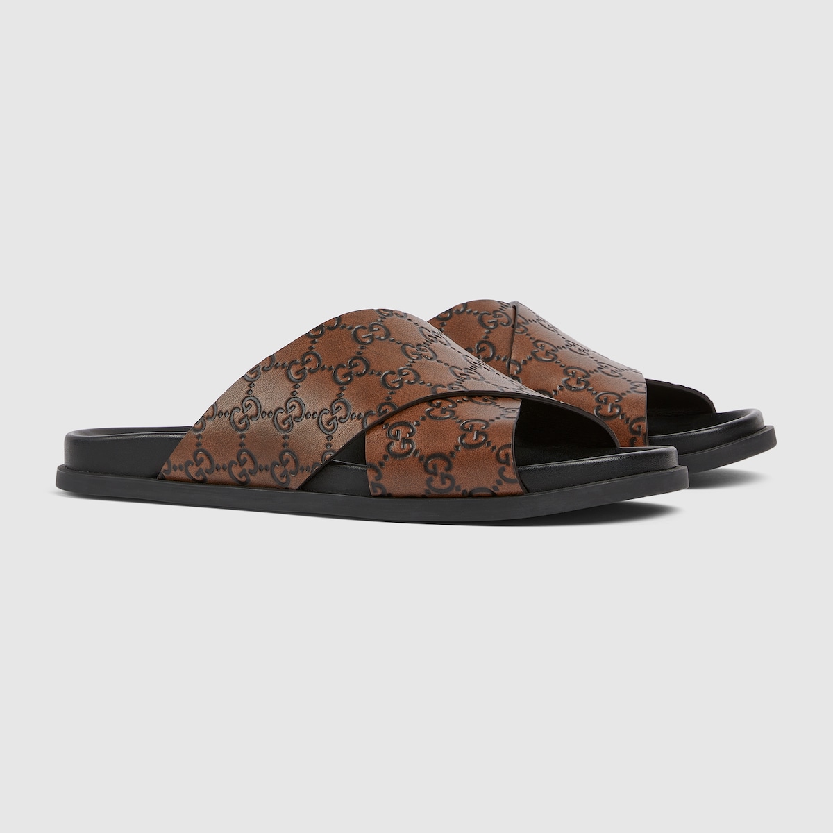 Men's slide sandal in brown GG leather | GUCCI® SE