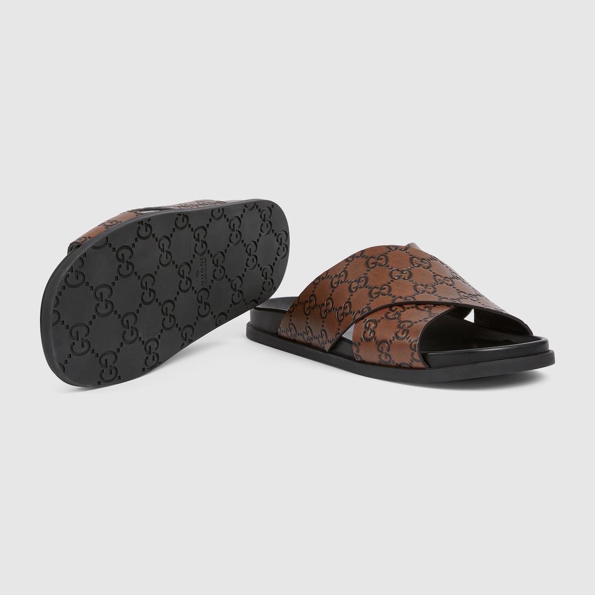 Men's slide sandal in brown GG leather | GUCCI® ZA