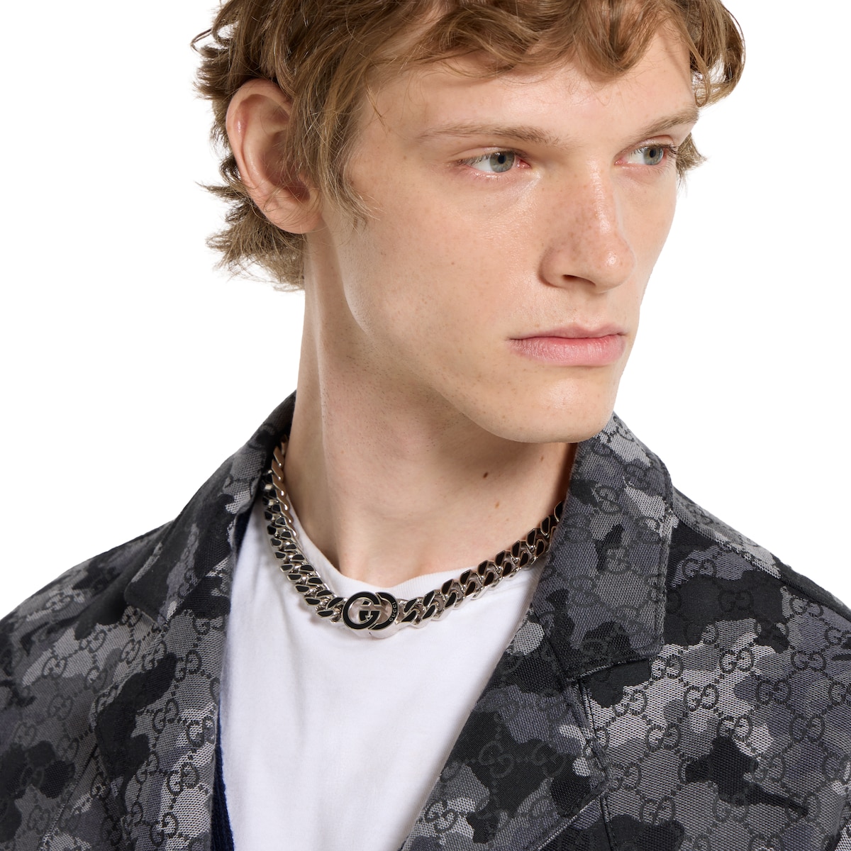 Gucci Interlocking flat chain necklace in palladium-toned brass | GUCCI® US