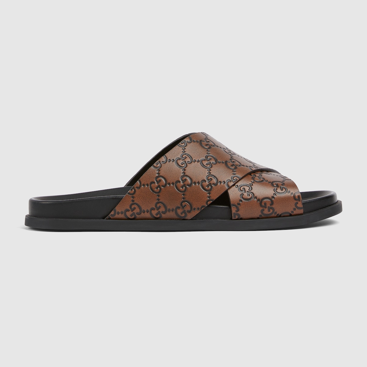 Men's slide sandal in brown GG leather | GUCCI® CH