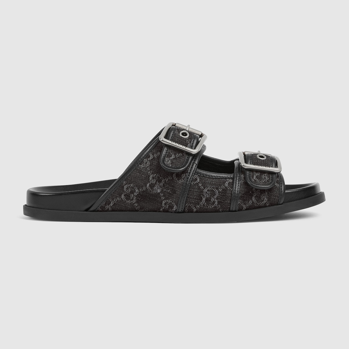 Men's slide sandal with buckles in black GG denim | GUCCI® NL