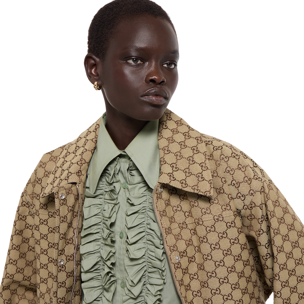 GG canvas bomber jacket in camel and dark brown | GUCCI® SG