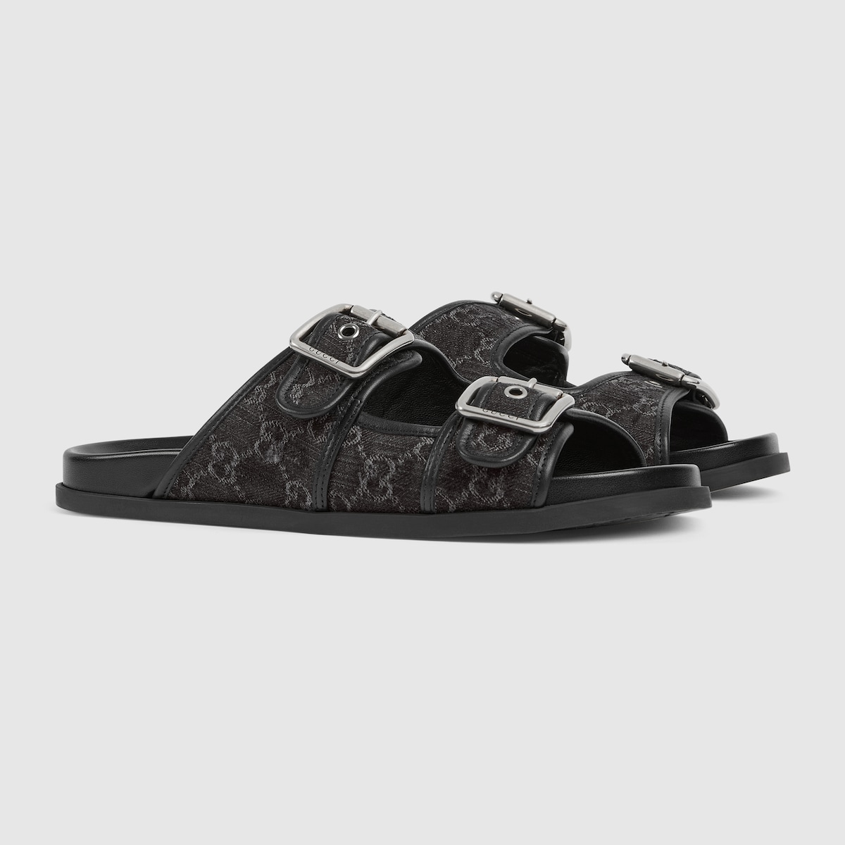 Men's slide sandal with buckles in black GG denim | GUCCI® NL