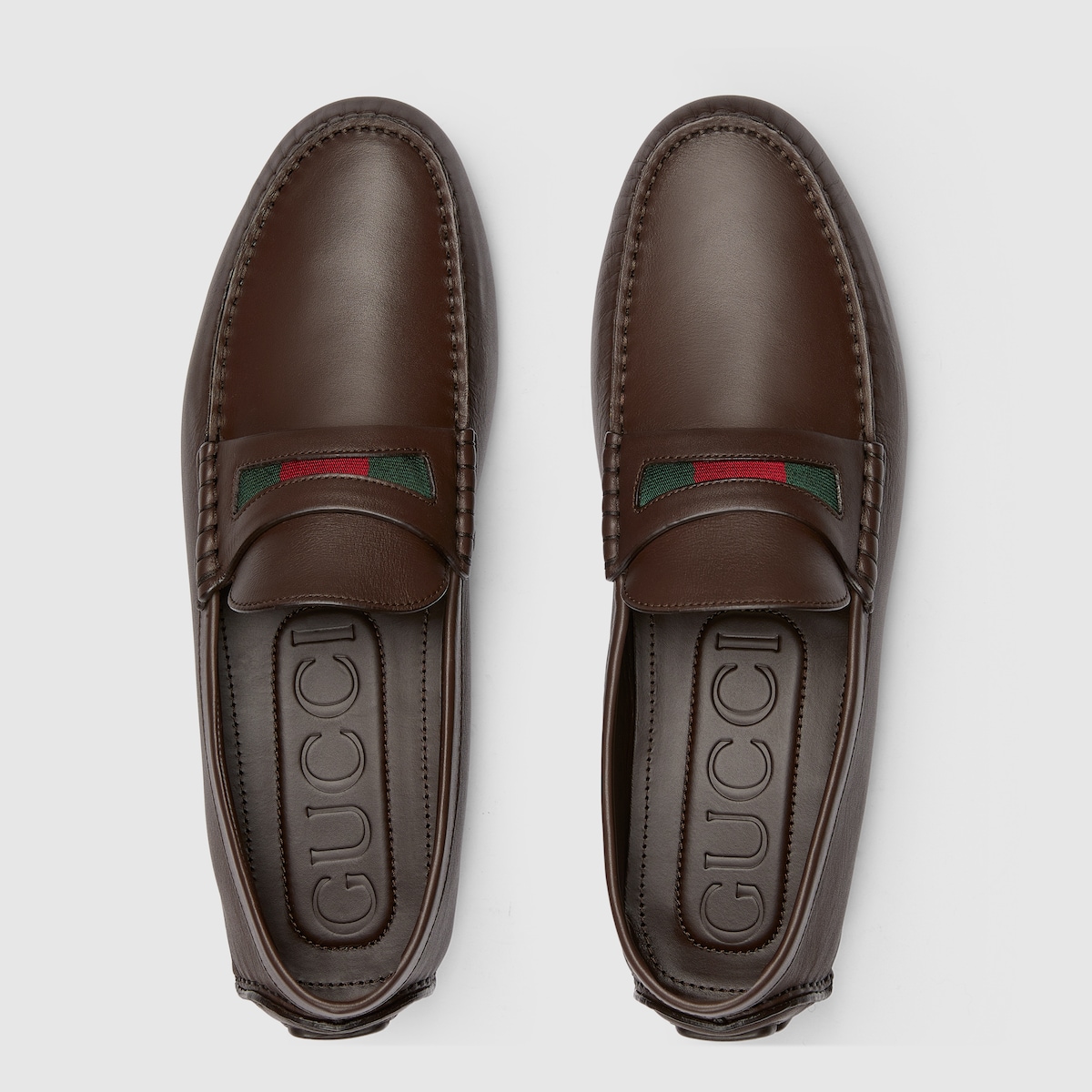 Men's driver with Web detail in dark brown leather | GUCCI® US