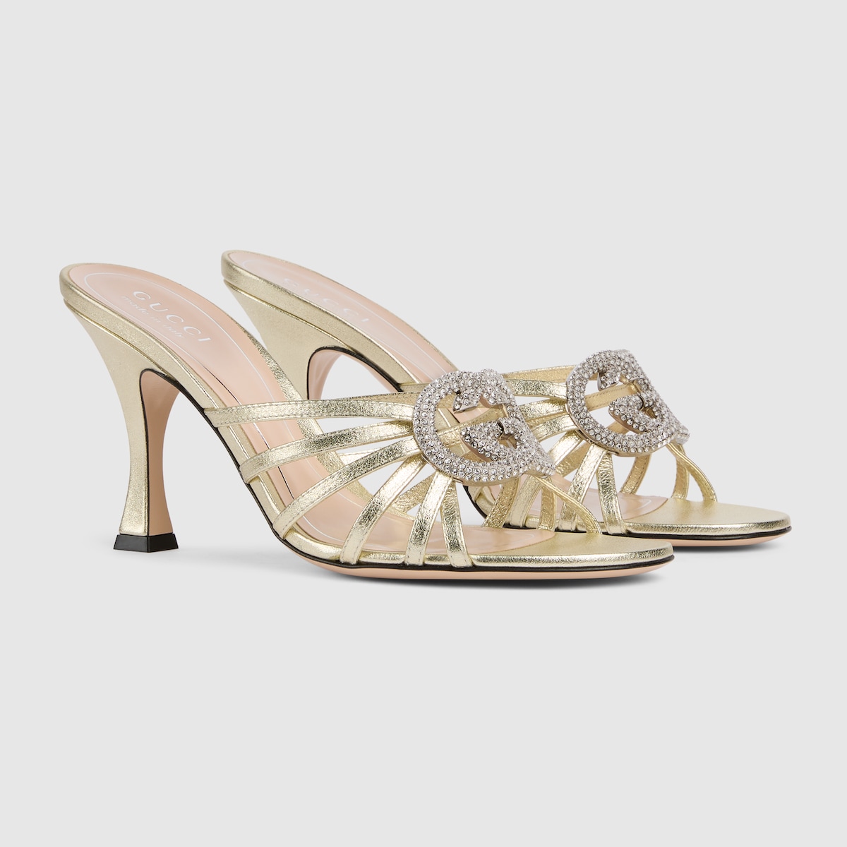 Women's slide sandal with crystal Interlocking G in silver metallic ...