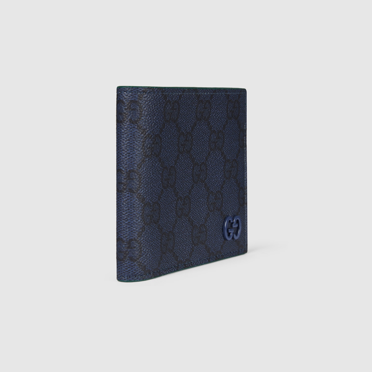 Green interior GG bi-fold wallet in dark blue GG Supreme | GUCCI® US