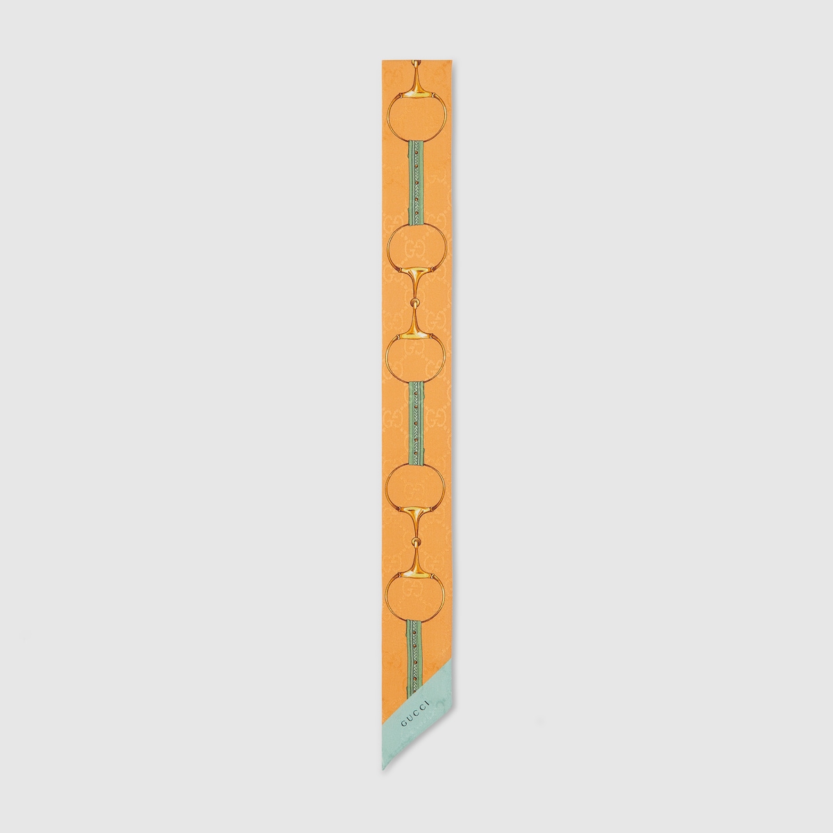 Printed silk ribbon in mint green and orange | GUCCI® SA