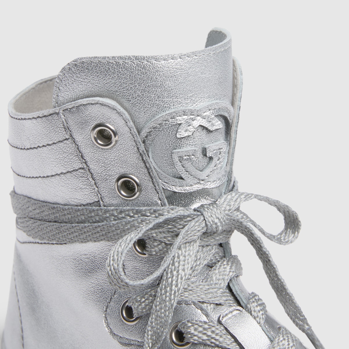 Men's Stretch high-top trainer in metallic silver leather | GUCCI® KW