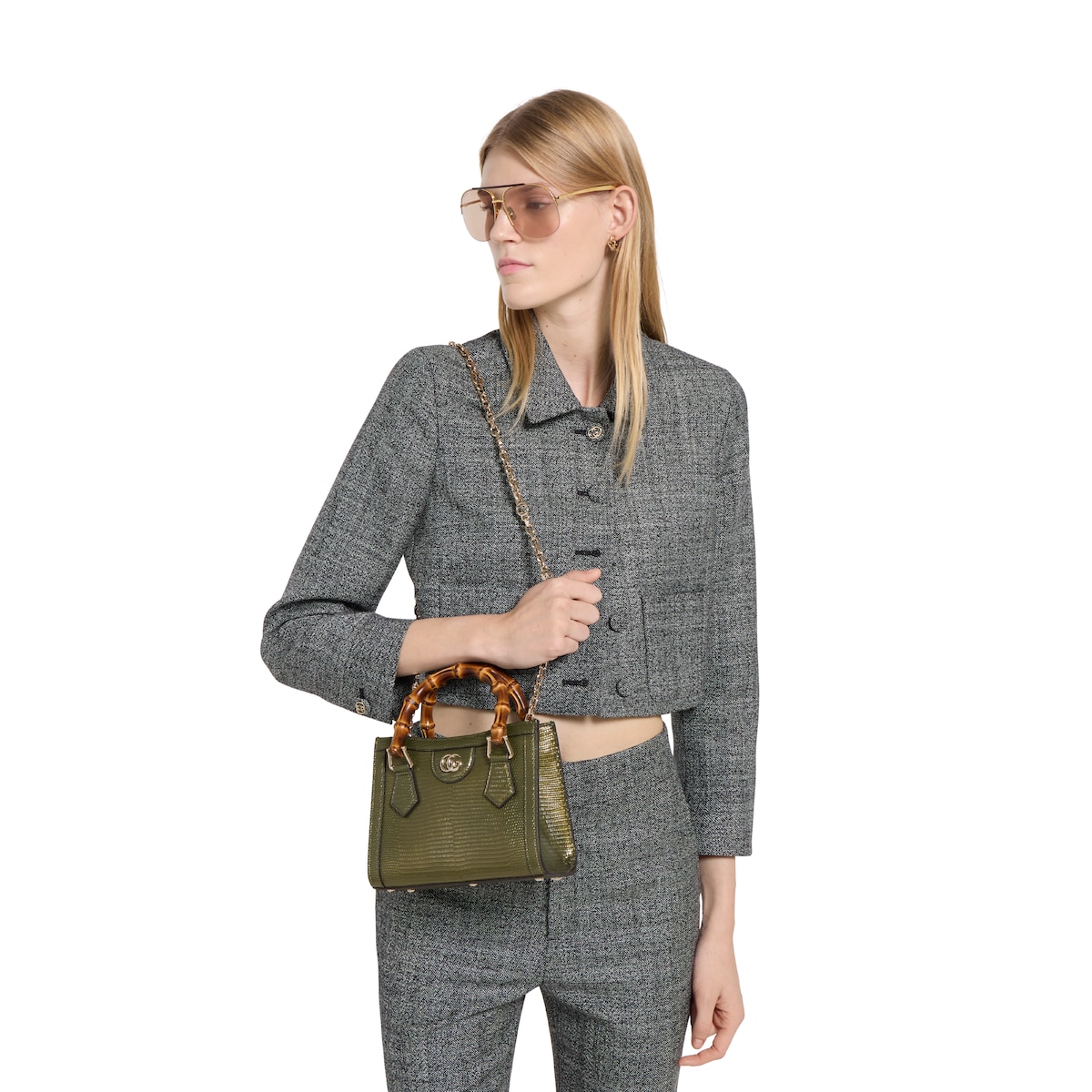Gucci Diana lizard small tote bag in forest green | GUCCI® US