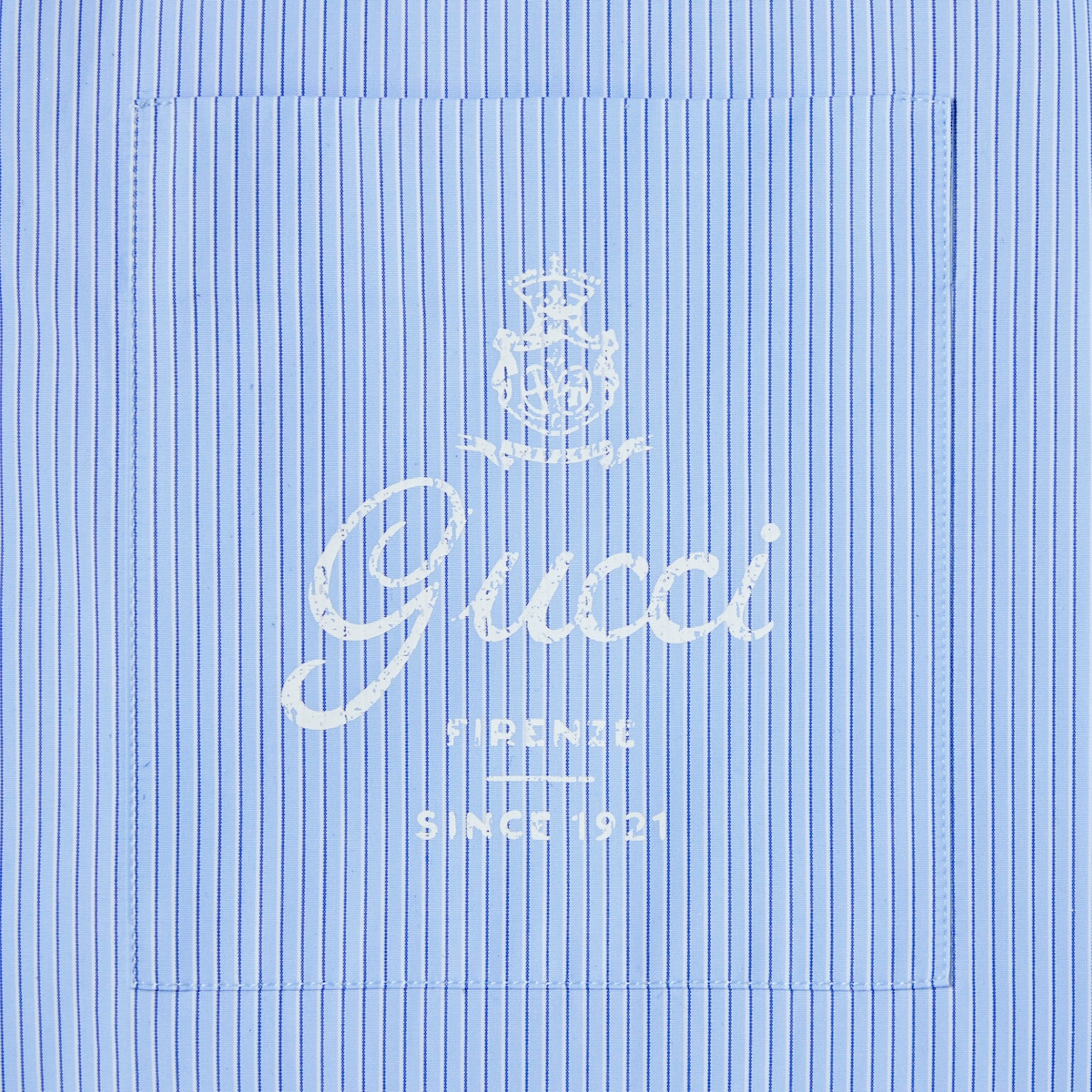 Thin striped cotton poplin bowling shirt in light blue | GUCCI® SG