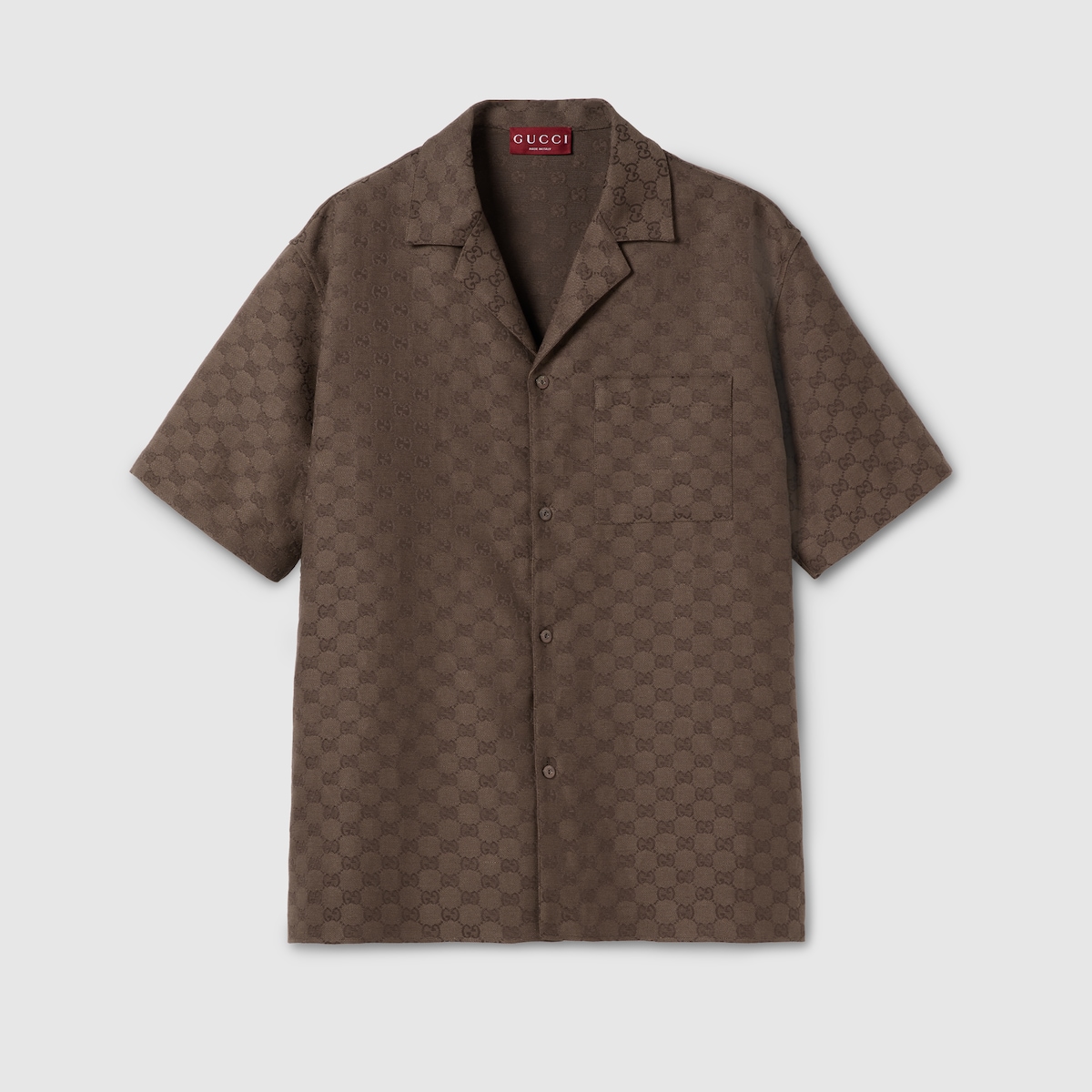 GG canvas linen blend bowling shirt in brown | GUCCI® AE