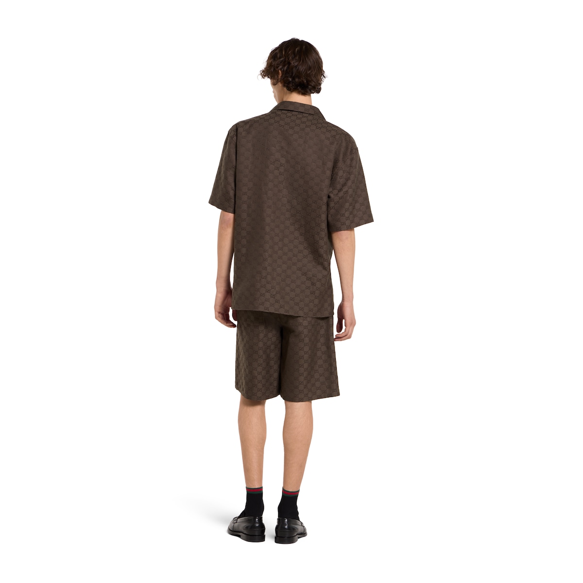 GG canvas linen blend bowling shirt in brown | GUCCI® AE