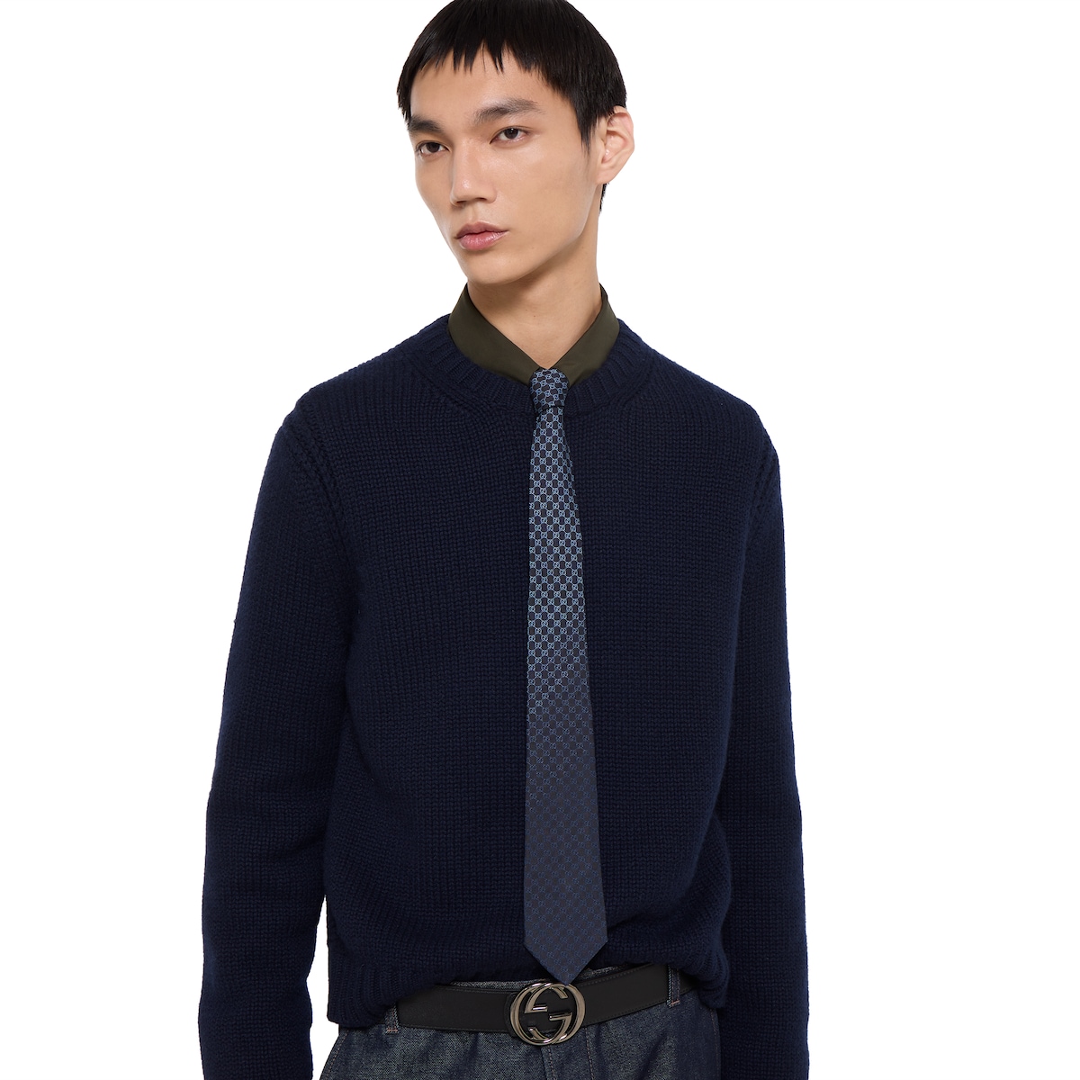 GG silk jacquard tie in dark blue and light blue | GUCCI® US