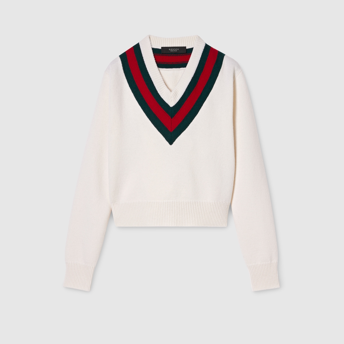 Fine knit wool sweater with Web in ivory | GUCCI® AE