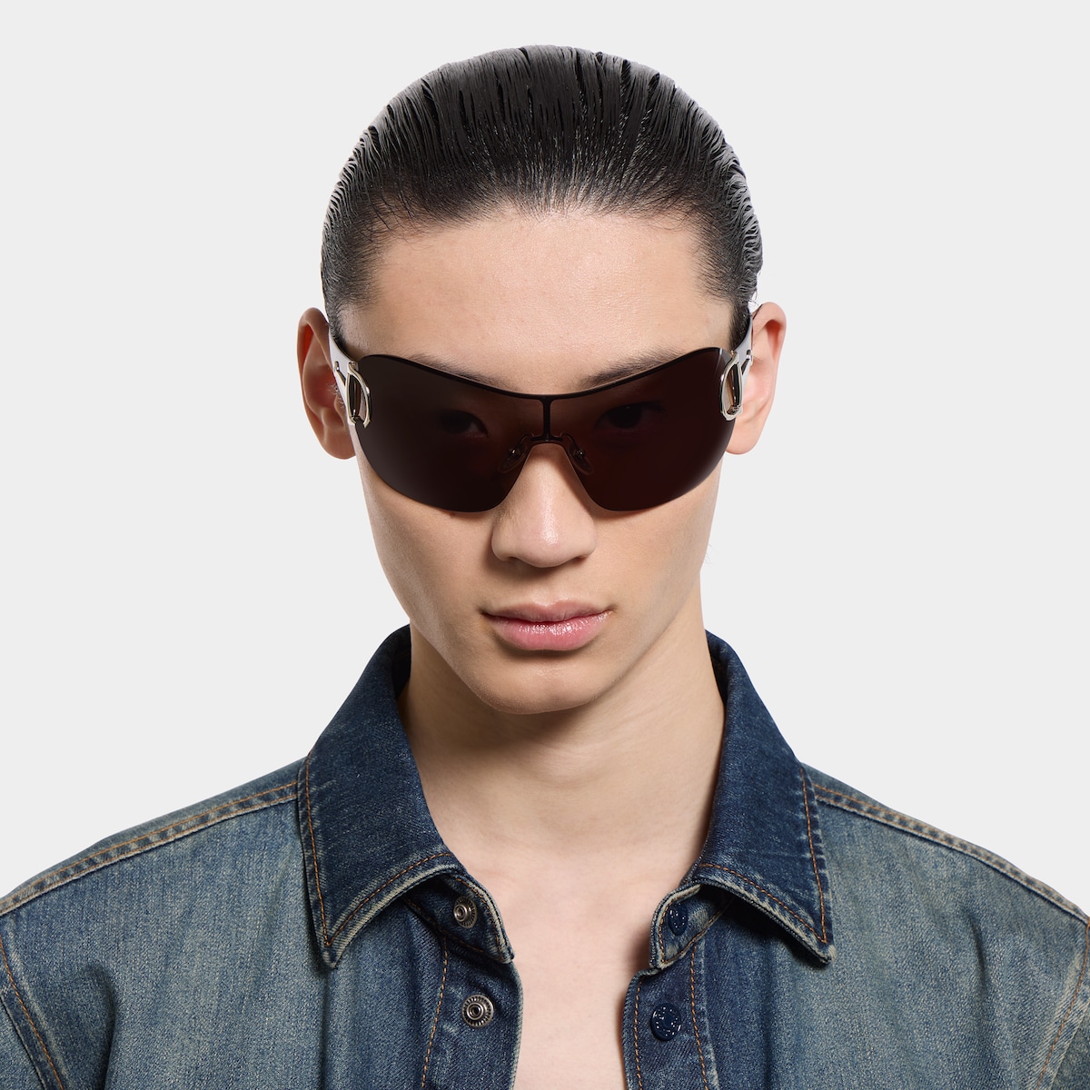 Frameless mask sunglasses in silver-toned | GUCCI® AU