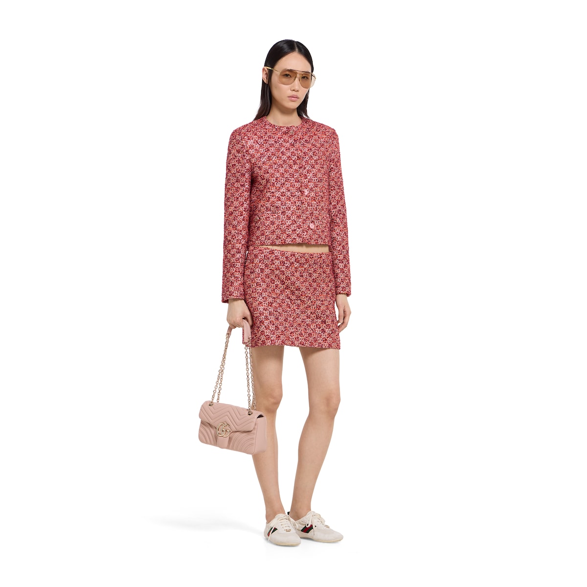 GG tweed skirt in orange and red | GUCCI® US