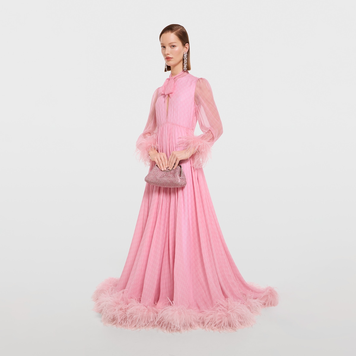 Crystal medium evening top handle bag in pink and silver GG crystal ...