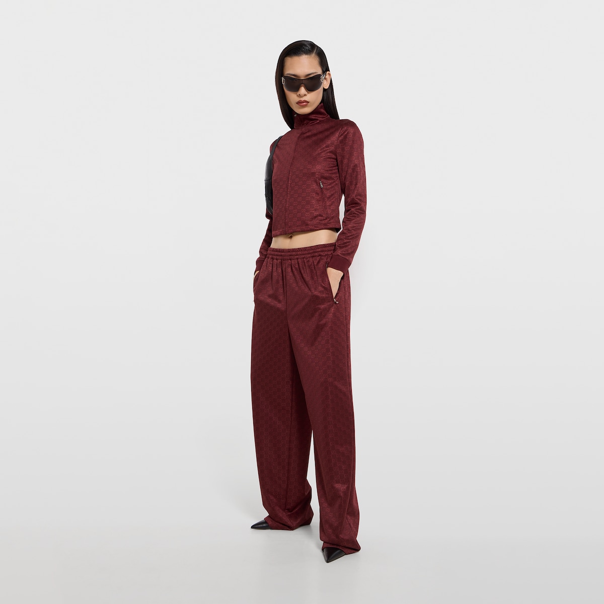 GG jersey jacquard zip jacket in bordeaux | GUCCI® INT