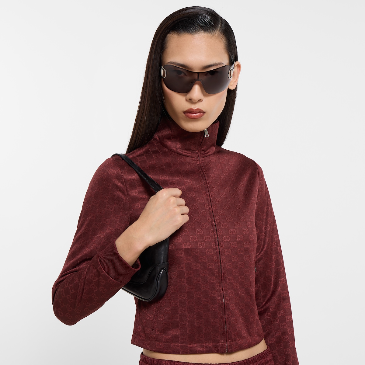 GG jersey jacquard zip jacket in bordeaux | GUCCI® INT