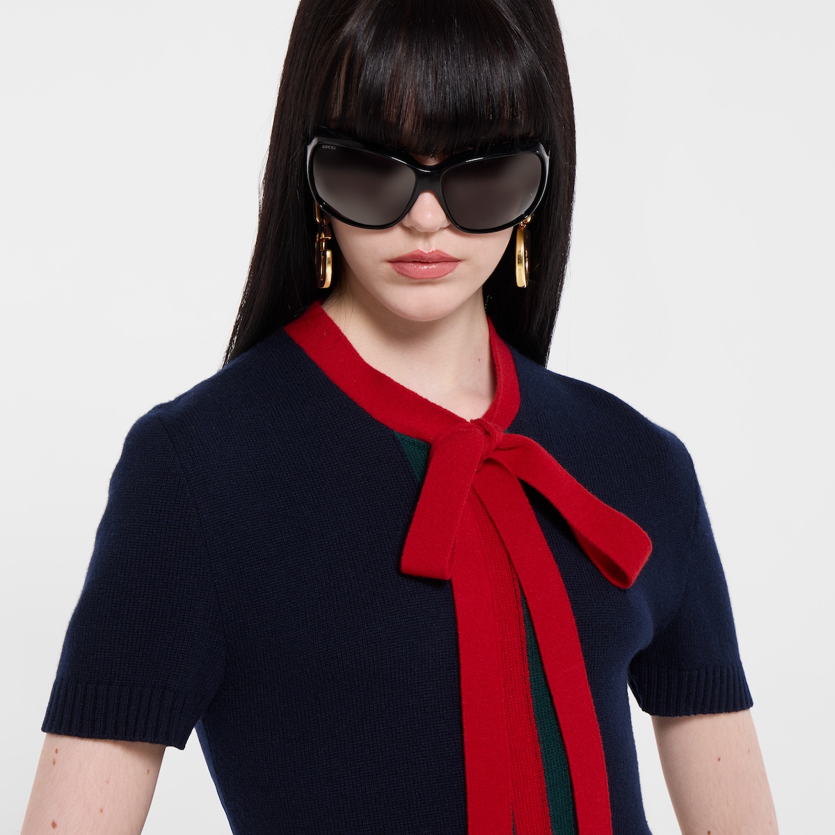 Knit wool cashmere dress with Web in dark blue | GUCCI® TR