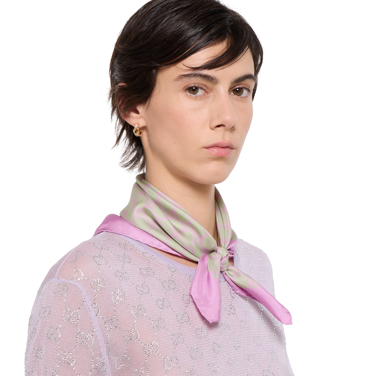GG silk twill bandana in acquamarine and pink | GUCCI® US