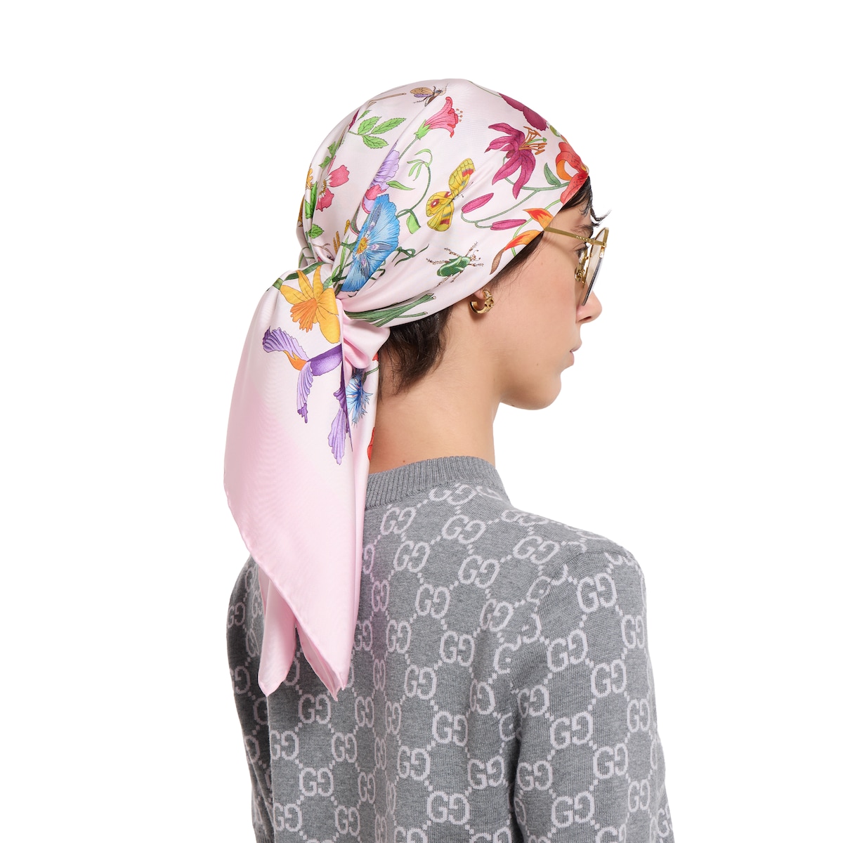 Printed silk twill carré in light pink and pink | GUCCI® US