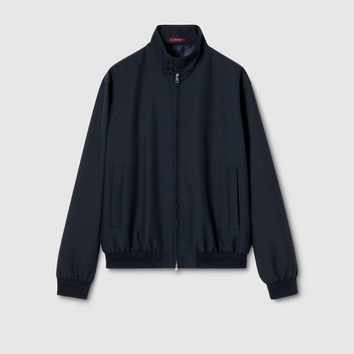 Wool twill zip jacket with logo detail in dark blue | GUCCI® ZA