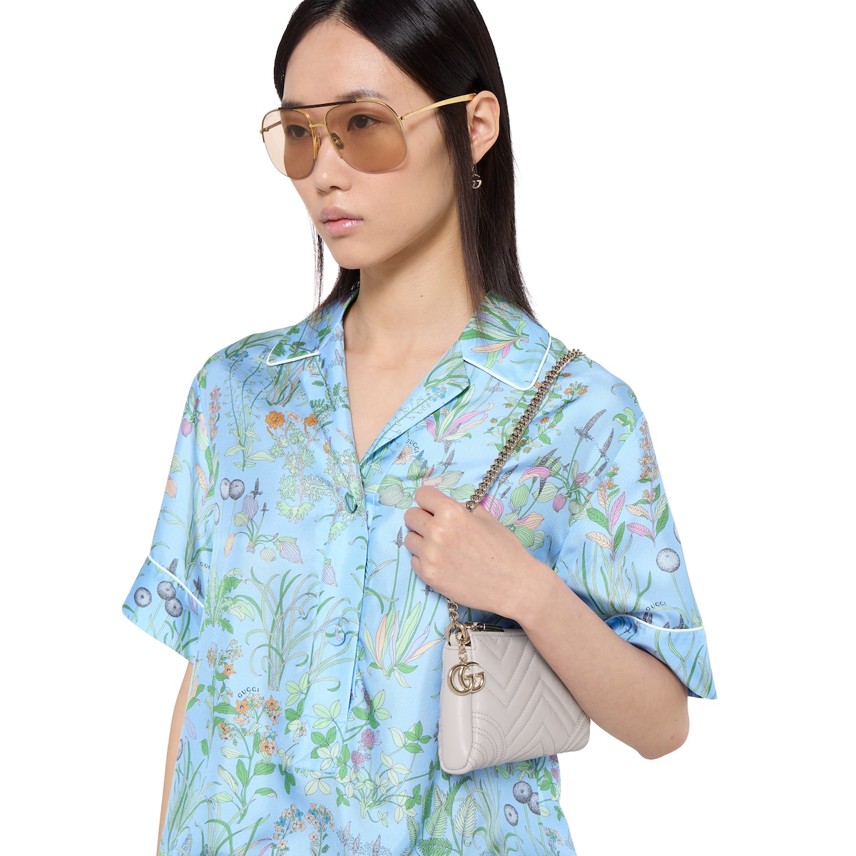GG Marmont small shoulder bag in light grey leather | GUCCI® INT