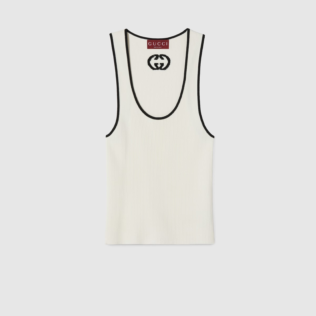เสื้อกล้าม Ribbed tank top with intarsia inสีขาวงาช้าง | GUCCI® TH