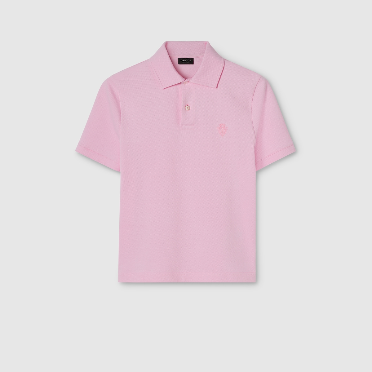 Cotton piquet polo shirt with embroidery in light pink | GUCCI® ZA