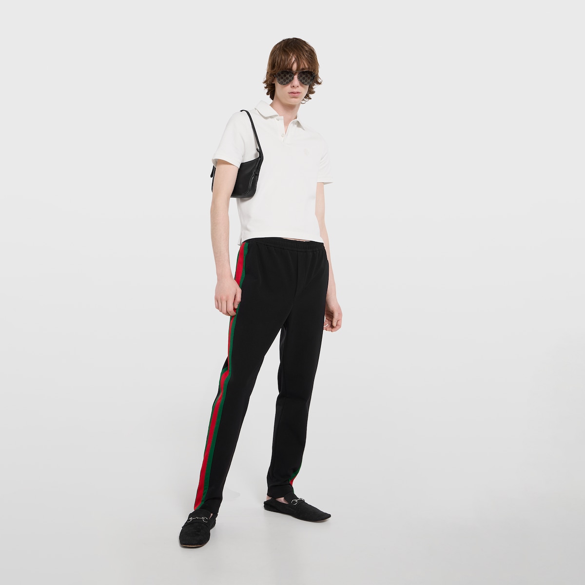 Cotton piquet polo shirt with embroidery in white | GUCCI® SG