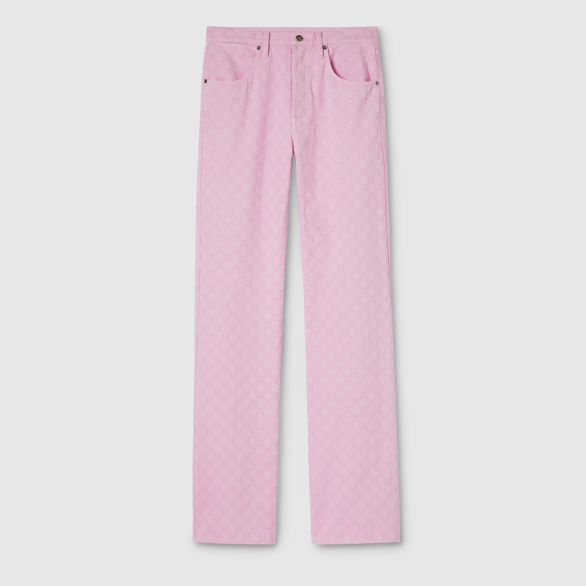 Dyed GG cotton denim jacquard pants in light pink | GUCCI® UK