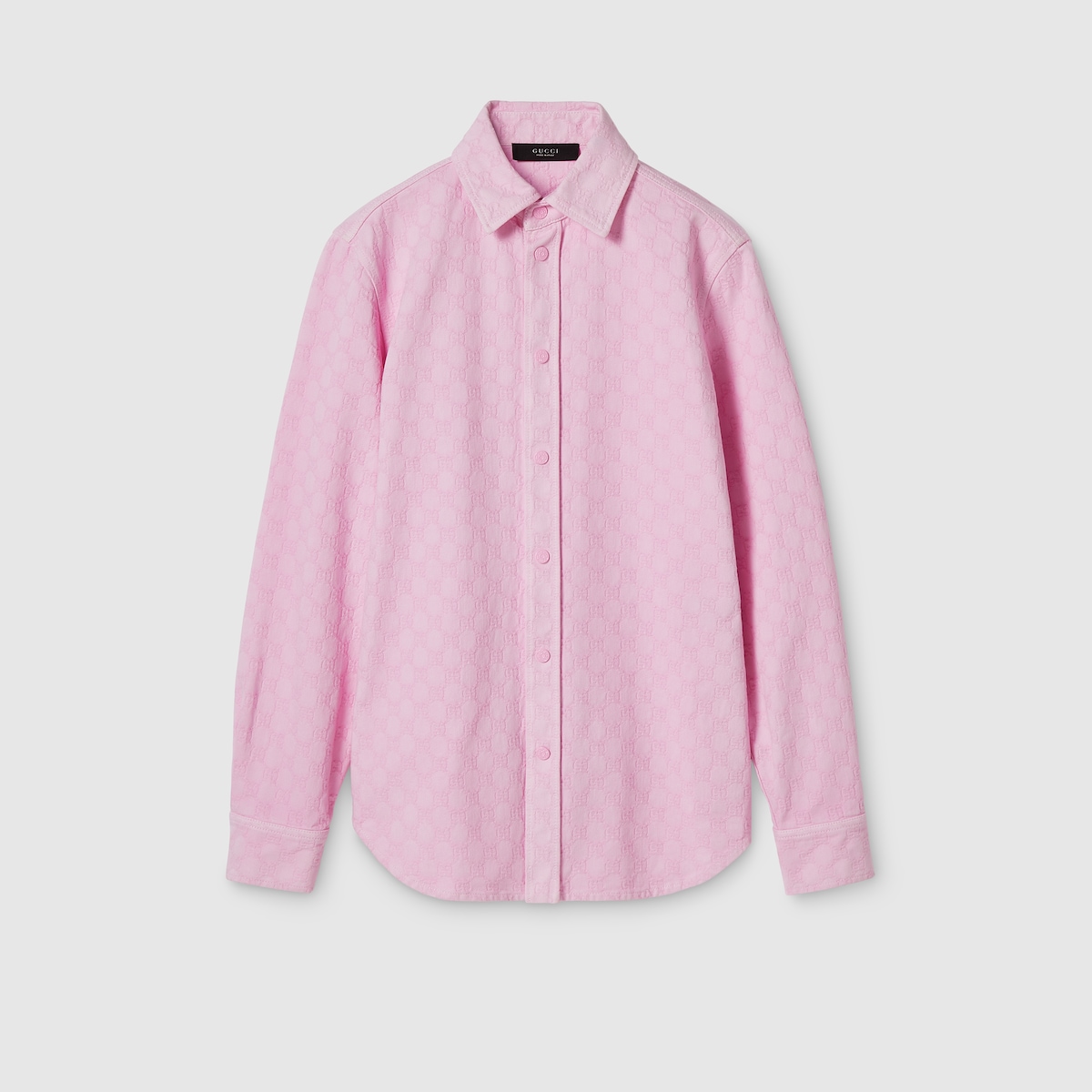 Dyed GG cotton denim jacquard shirt in light pink | GUCCI® IE