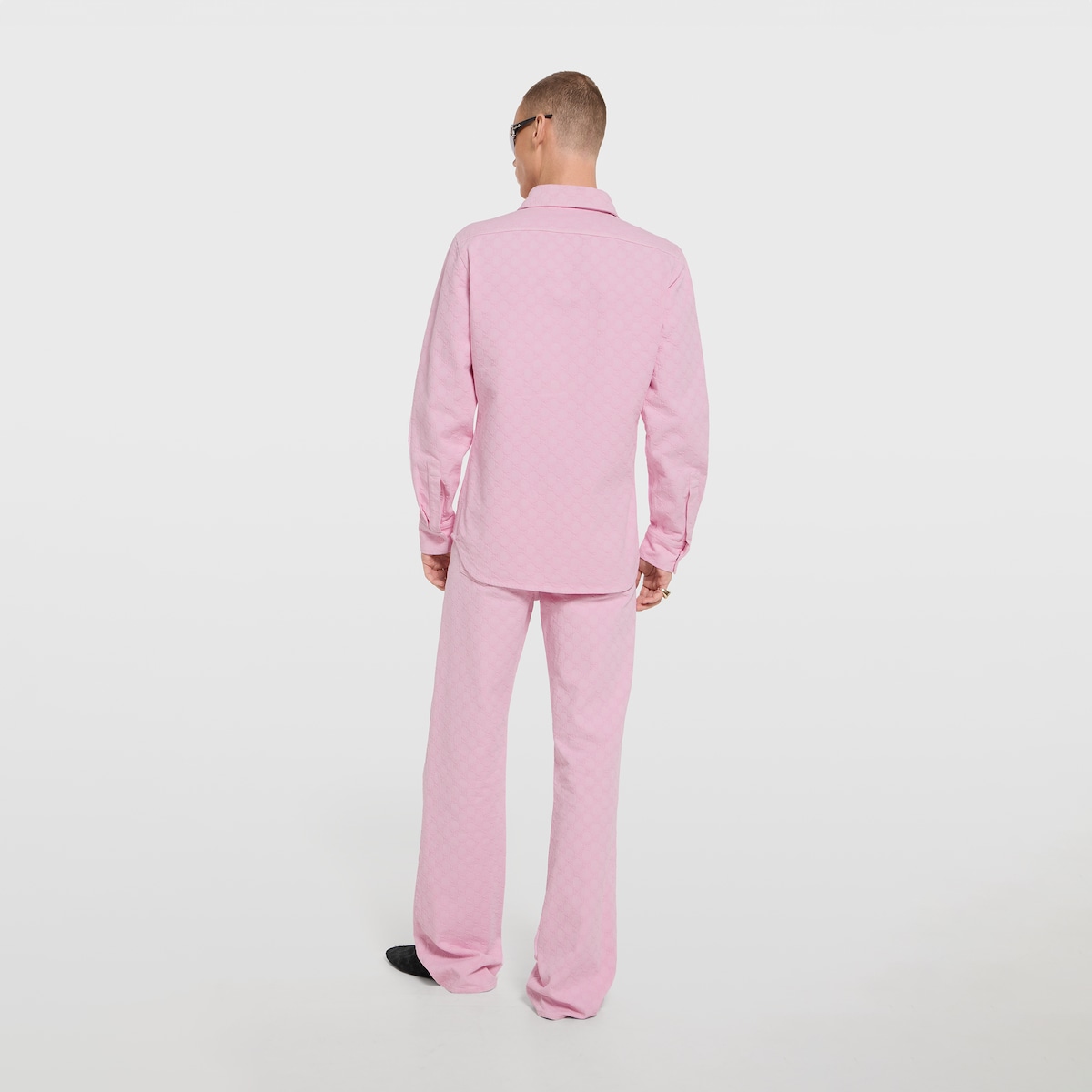 Dyed GG cotton denim jacquard shirt in light pink | GUCCI® IE