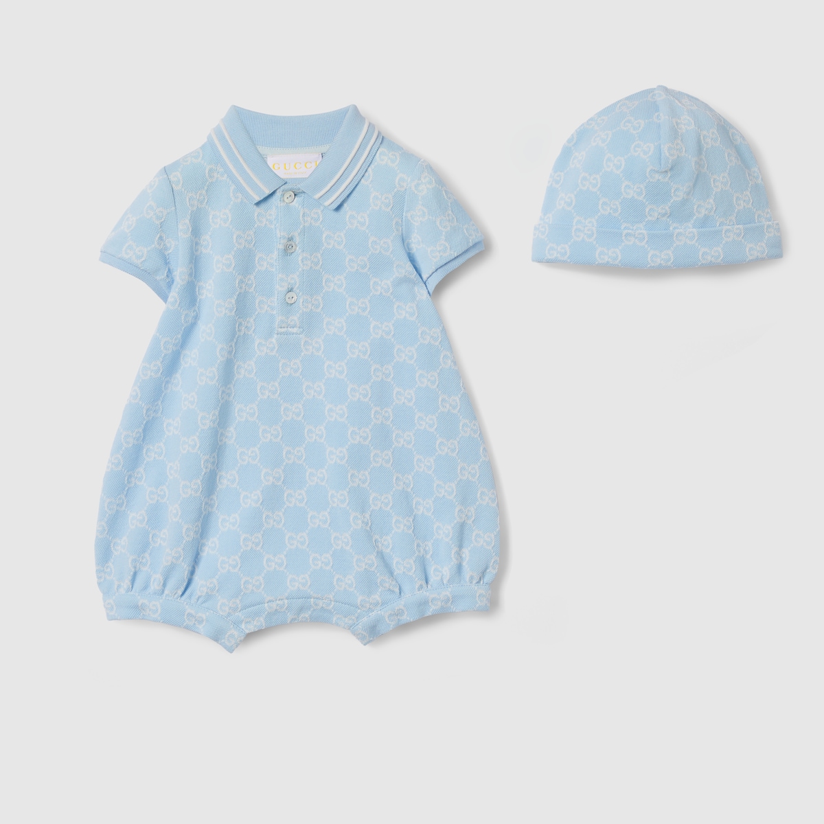 Baby GG cotton two-piece gift set in light blue | GUCCI® INT