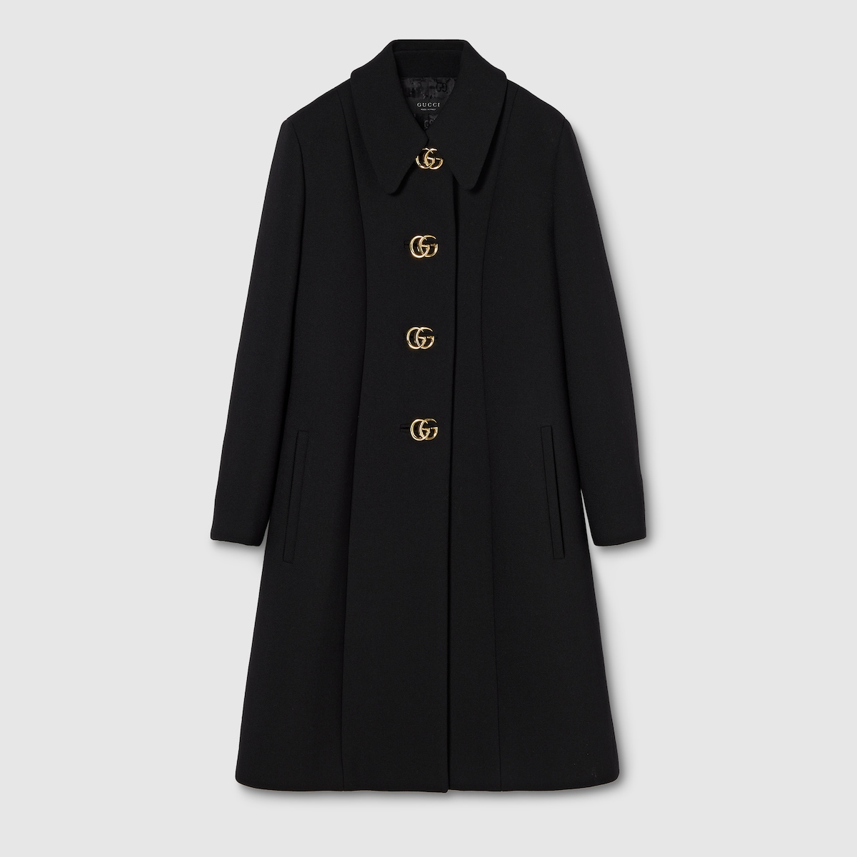 Wool natté coat with Double G button in black | GUCCI® NL