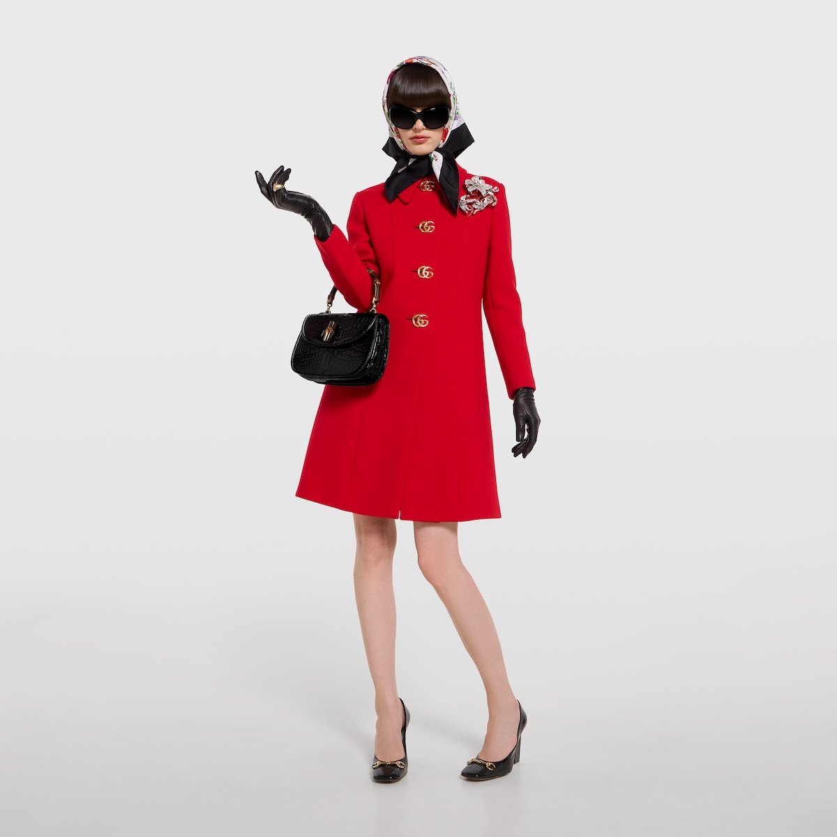 Wool natté coat with Double G button in red | GUCCI® BG