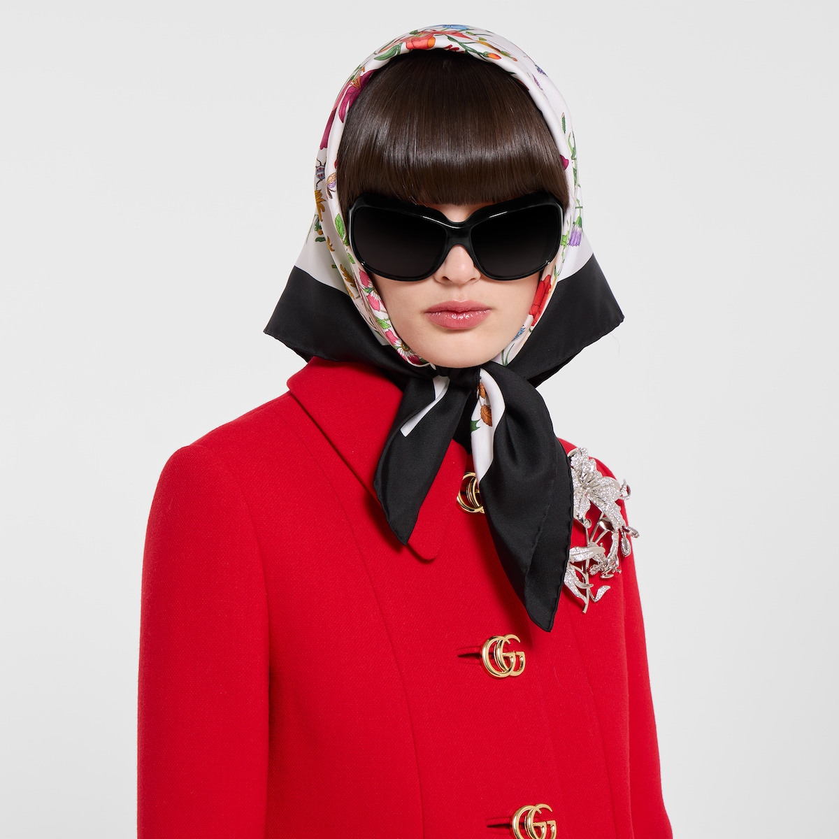 Wool natté coat with Double G button in red | GUCCI® BG