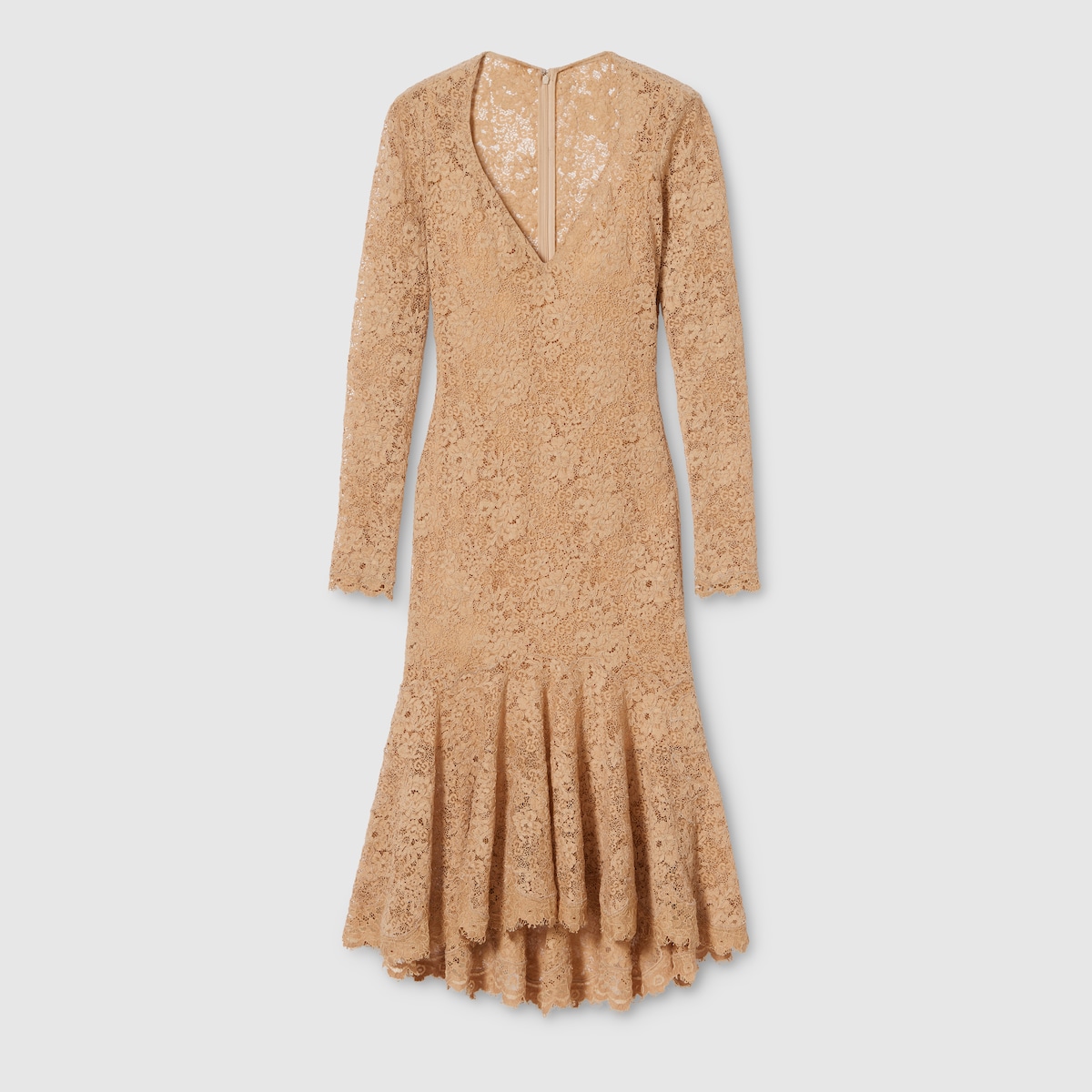 GG flower stretch lace dress in camel | GUCCI® TR