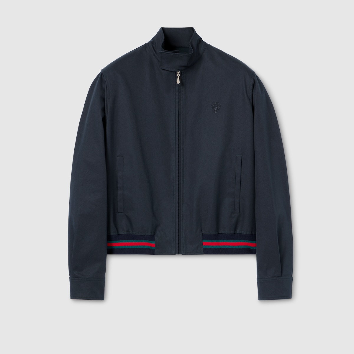 Cotton twill zip jacket with Web in dark blue | GUCCI® NO