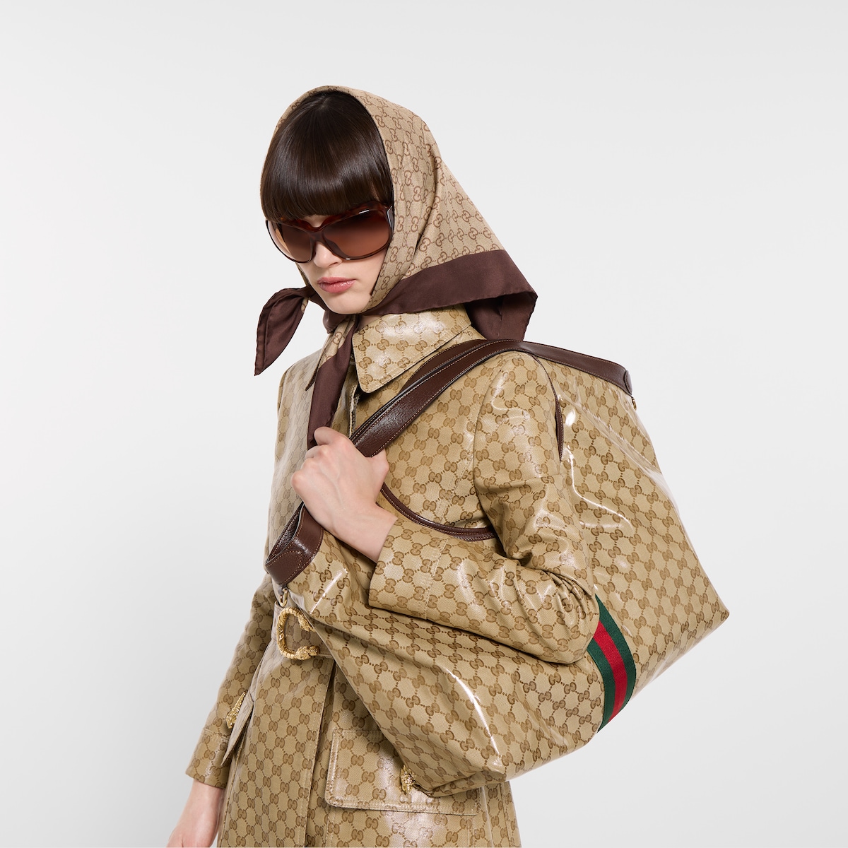 Gucci Giglio large tote bag in sand and brown GG fabric | GUCCI® AU
