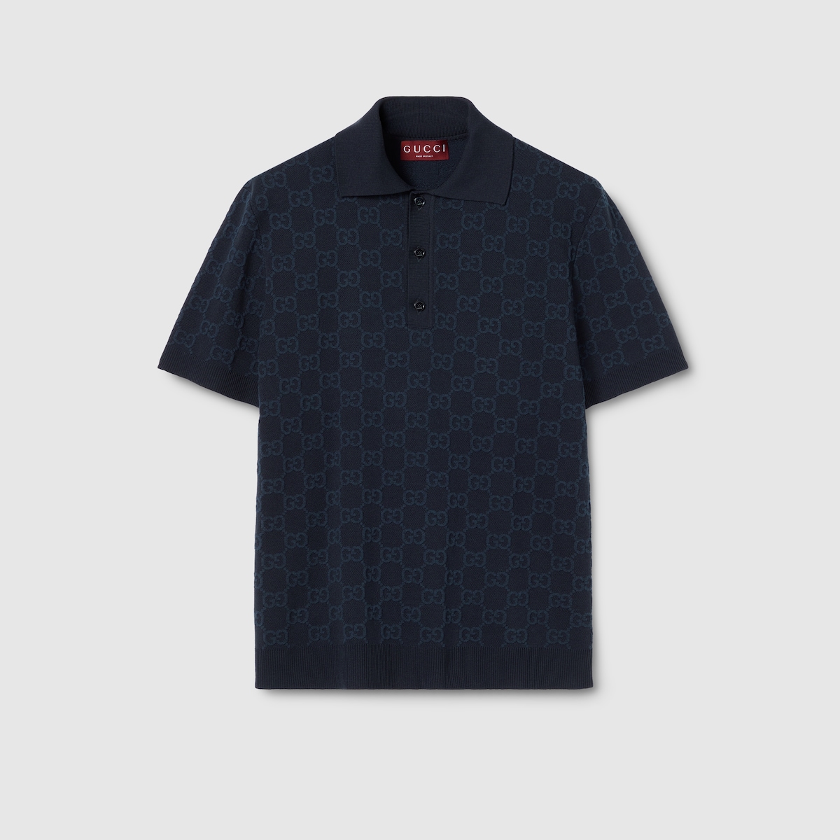 GG cotton silk jacquard polo shirt in dark blue | GUCCI® US