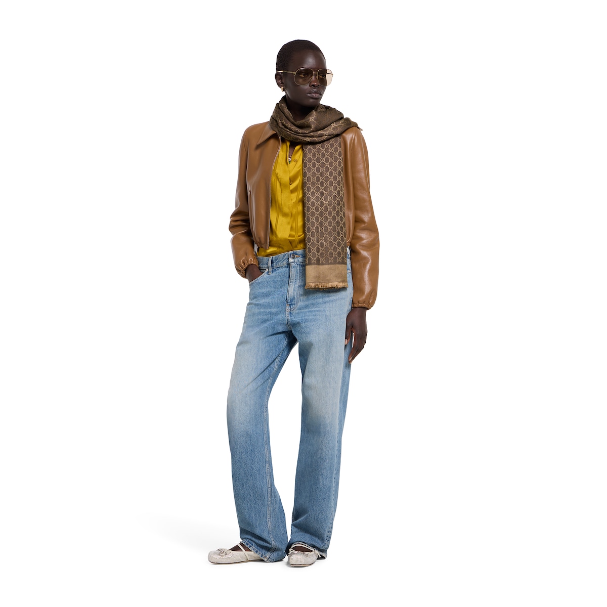 GG silk wool shawl in brown and beige | GUCCI® US