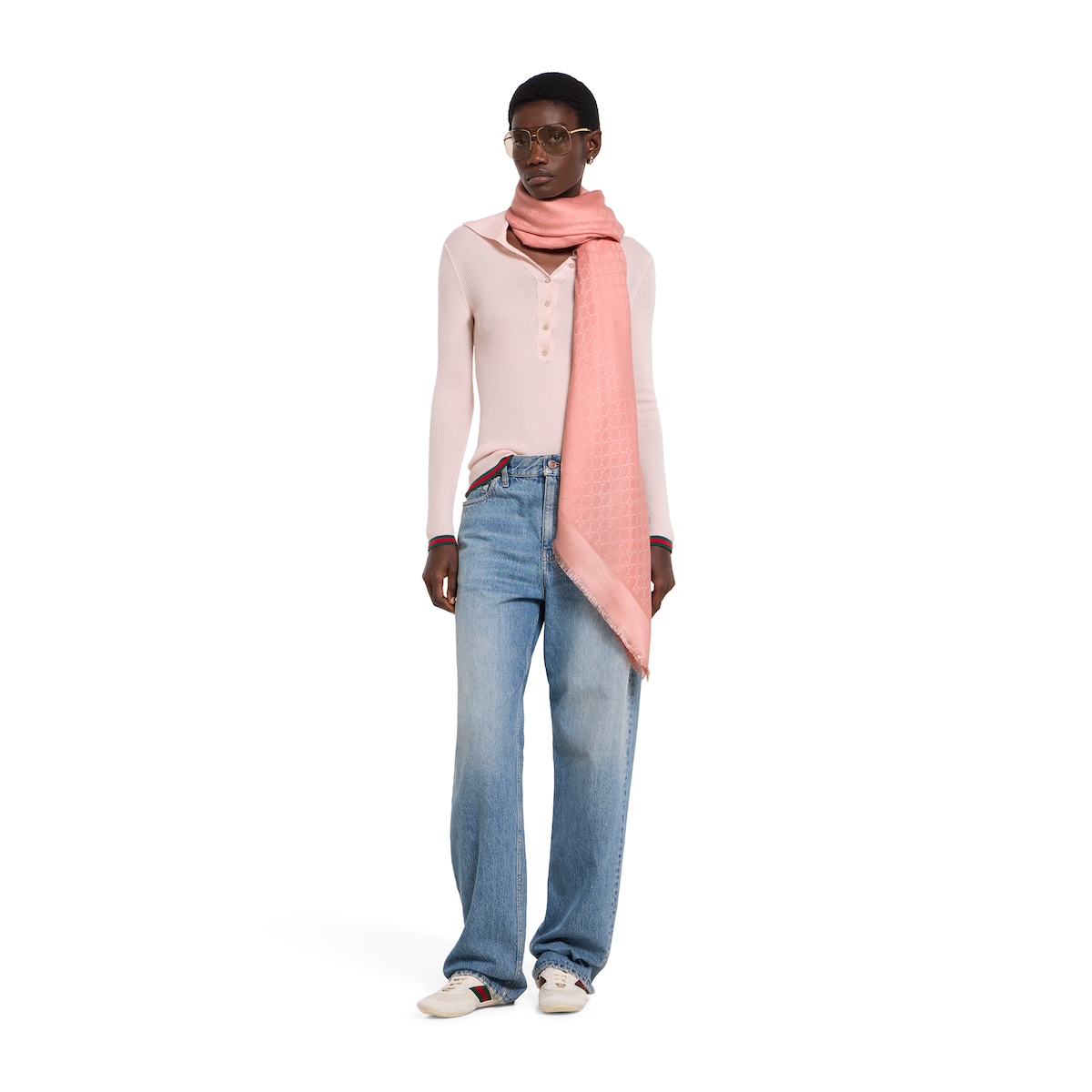GG silk wool shawl in pink and white | GUCCI® US